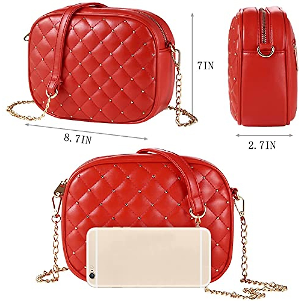 Small Cute Red Handbag for Girls - Womens Shoulder Crossbody Purses - Mini Quilted Leather Tote Messenger Bags Satchels for Women and Teens