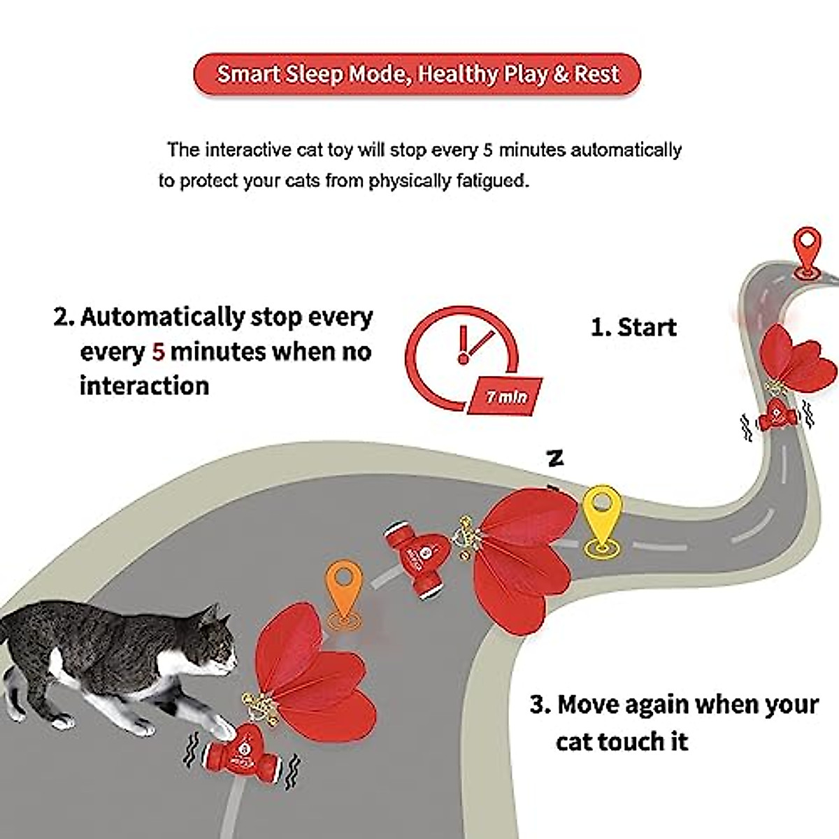 MayMaw Cat Toy, Interactive Cat Toy with Feather and Bell - Automatic Cat Toy for Play/Exercise Indoor, USB Charging, Engaging Fun, for Kittens