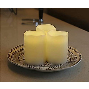 Set of 3 Outdoor IP44 Warm White LED Rainproof Waterproof Flameless Battery LED Pillar Candles with Remote and Timer, Plastic, Won't Melt, Weather Resistant Design 3 x 4", Timer 24hours