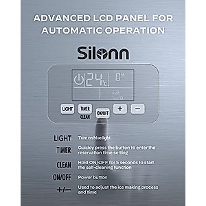 Silonn Commercial Ice Maker Machine, 90lbs/24H with 30lbs Bin, Full Heavy Duty Stainless Steel Construction, Self-Cleaning, Clear Cube for Home Bar, Include Connection Hose, Scoop