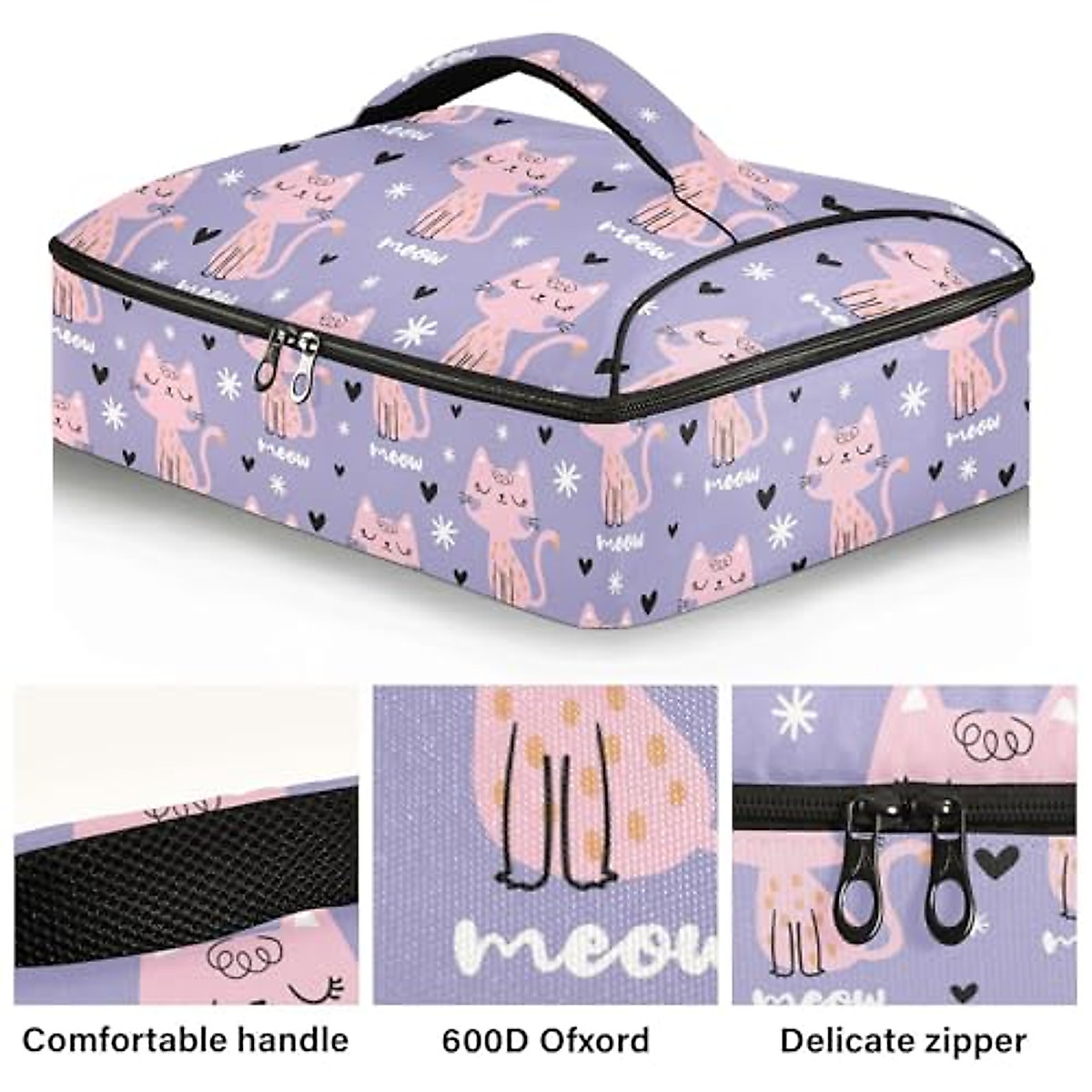 Kcldeci Insulated Thermal Food Carrier Insulated Casserole Carrier for Hot or Cold Food,Cute Cat (2) Insulated Tote Bag for Potluck Cookouts Parties Picnic,Lasagna Lugger