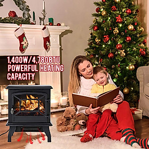 BestMassage Electric Fireplace Heater Stove Portable Space Heater Freestanding Fireplace for Home Office with Realistic Log Flame Effect 1500W CSA Approved Safety 20" Wx17 Hx10 D,Black