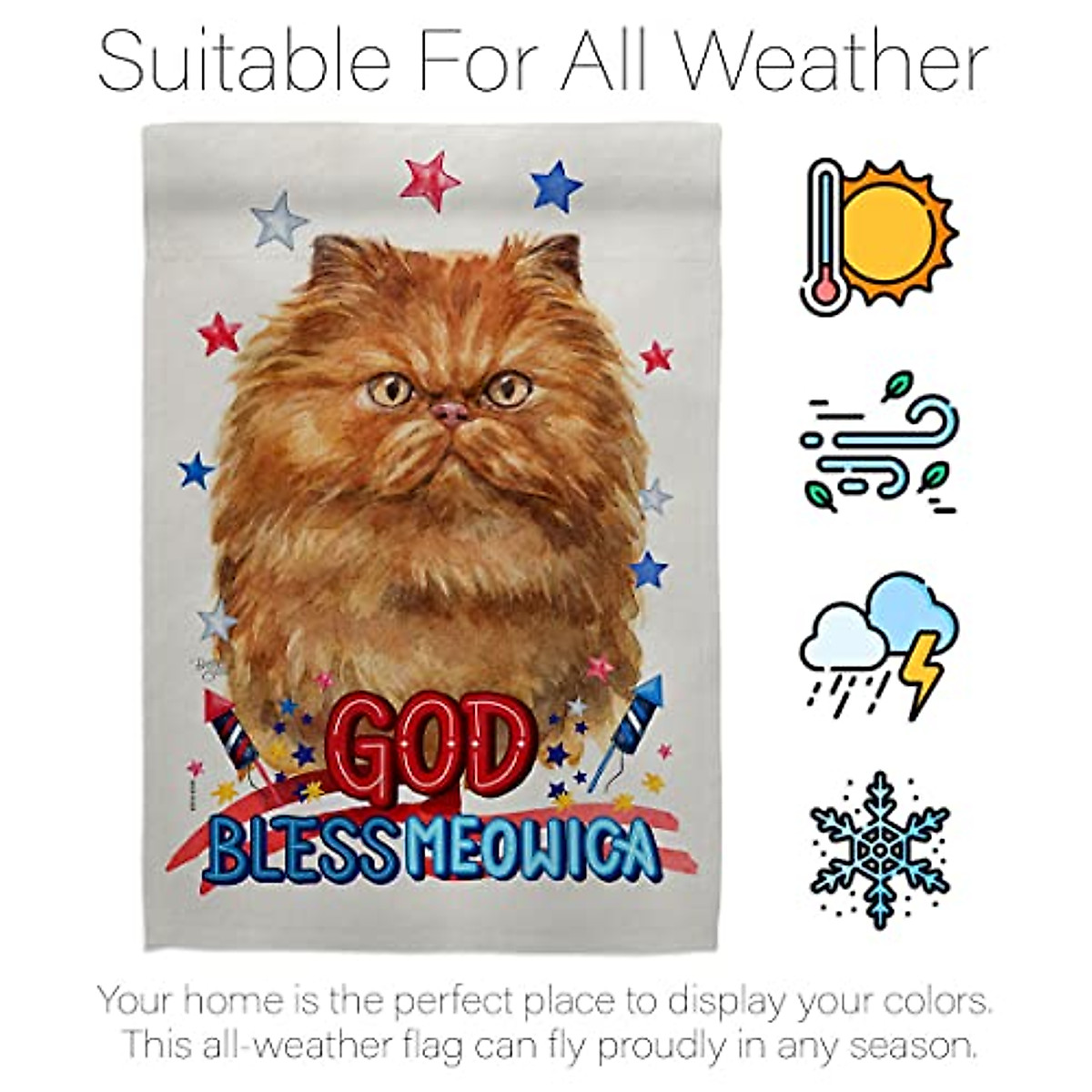 Breeze Decor Patriotic Tan Persian Garden Flag Set Wood Dowel Cat Kitten Meow Spoiled Paw Fur Pet Nature Farm Animal Creature House Banner Small Yard Gift Double-Sided, Made in USA