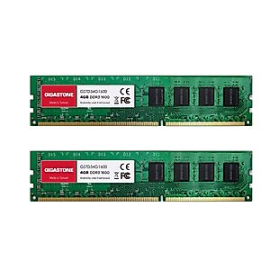 【DDR3 RAM】 GIGASTONE 8GB Kit (2x4GB) DDR3/DDR3L 1600MHz (1333MHz) PC3-12800 (PC3-10600) CL11 1.35V/1.5V 2Rx8 UDIMM 240 Pin Unbuffered Non ECC High Performance PC Desktop Memory Upgrade