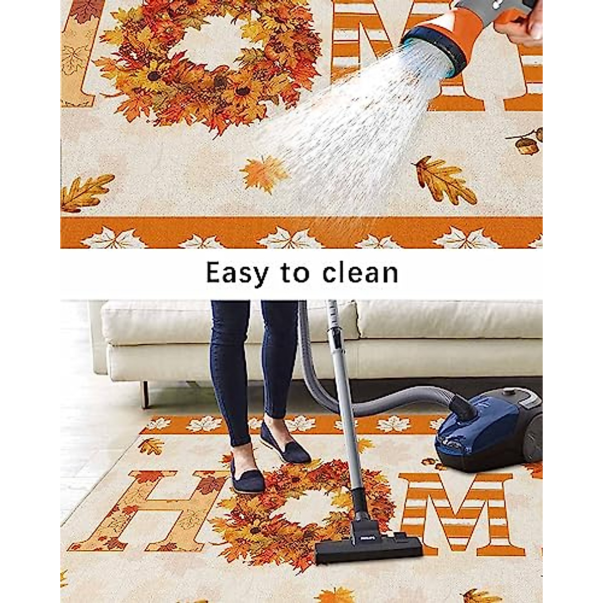 Outdoor Area Rug for Patio,Fall Thanksgiving Home Quotes Maple Leaf Camping Rugs Indoor Large Floor Mat 4x6ft,Sunflower Wreath Linen Outside Carpet for Deck RV Picnic Porch Backyard Bedroom