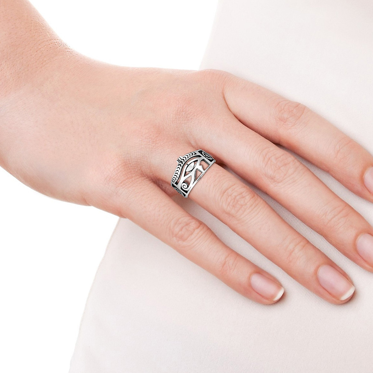 AeraVida Egyptian Eye of Horus Ankh Cross .925 Sterling Silver Ring | Classic Wedding Rings For Women | Gothic Comfort Fit Silver Rings for Women (6)