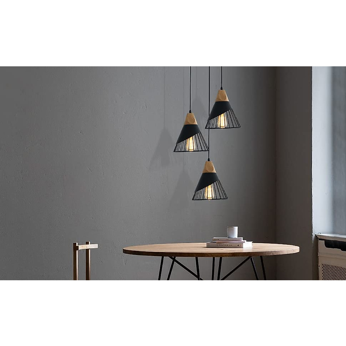 Mxsaoud Modern Black Pendant Light Over Kitchen Island, Adjustable Wood Hanging Light Fixture,Industrial Pendant Lighting for Dining Room,Living Room,Bedroom,Hallway,kitchen,Bar