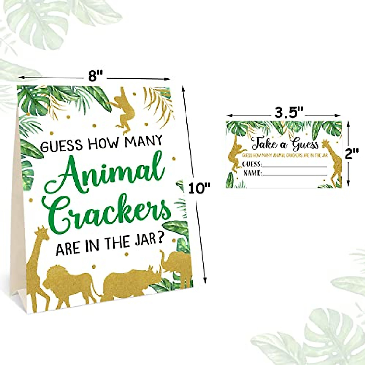 Gold Safari Baby Shower Decorations Supplies Guess How Many Animal Crackers Game with Standing Sign 30 Cards