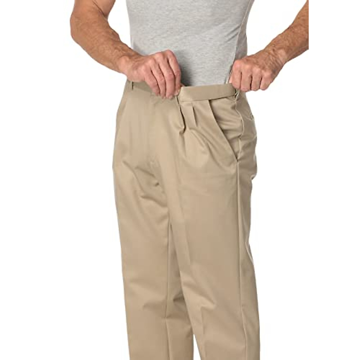 Haggar mens Work To Weekend Khaki Classic Fit No Iron Hidden Expandable Waistband Pleated Front Pant, Khaki, 38x32