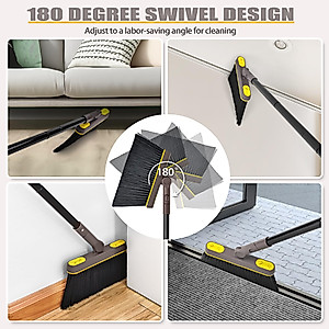 JEHONN Broom with Dustpan Combo Set Lightweight 54'' Long Handle Swivel Broom Indoor Patented Openable Dust Pan Tail for Kitchen Home Office (Brown Yellow)