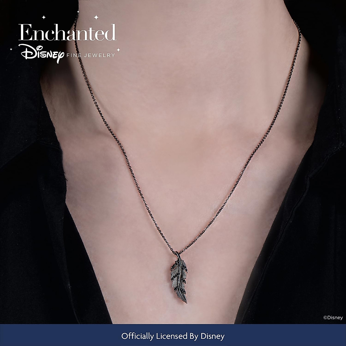 Jewelili Enchanted Disney Fine Jewelry Black Rhodium Over Sterling Silver 1/10 Cttw Diamond Maleficent Villain Pendant