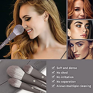MSQ Make Up Brushes 10Pcs Makeup Brush Set Foundation Brush Blending Brush Synthetic Hair Powder Brushes Fan Brushes Eyeshadow Brushes Eye Brushes Set with Bag (Grey)