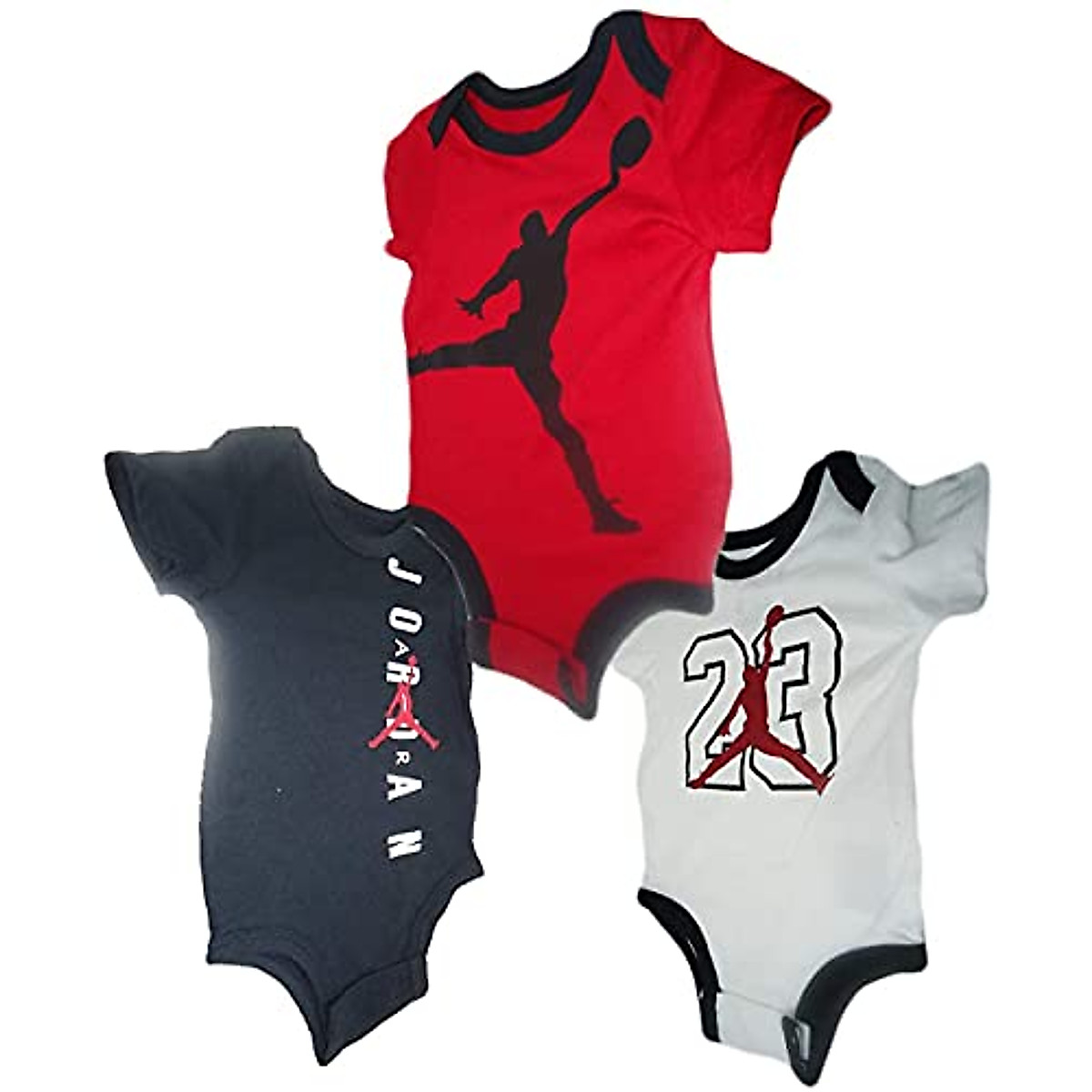 Jordan Air 3PC Boys Sportswear Bodysuit (Assorted Black Red White, 6 Months)
