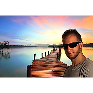 Nitrogen Men's Rectangular Sports Wrap 65mm Polarized Sunglasses (Black Matte Rubberized, Black), 5.5w x 1.625h