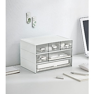 Stackable Desk Organizer with 6 Drawers, 3 Tier Plastic Desk Storage Box Desktop Drawers, Makeup Storage, Desk Organizer and Accessories for Desk, Cosmetic Skincare Storage Office School Home (White)