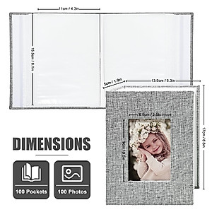 HenPisen Photo Album 4x6 100 Pockets, Linen Cover Top Loader Vertical, Slip-in Picture Grey Pockets Albums for Wedding, Family, Anniversary, Baby, Vacation