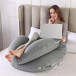 CDEN Pregnancy Pillow, C Shaped Full Body Pillow 52", Maternity Pillow Support for Back, Legs, Neck, HIPS for Pregnant Women with Removable Washable Jersey Cover(Darkgrey)
