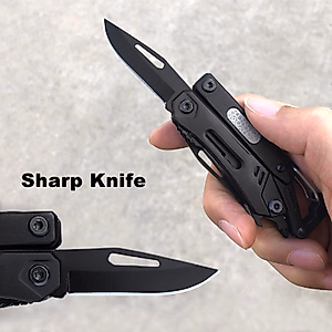 XGIZMOO Multi Tool Pocket Knife 9-in-1 Multipurpose Gadgets with Pliers, Screwdriver, Saw, Cutter, File, Buckle, Survival Gear With Nylon Sheath, 30CR13 Steel (Black)