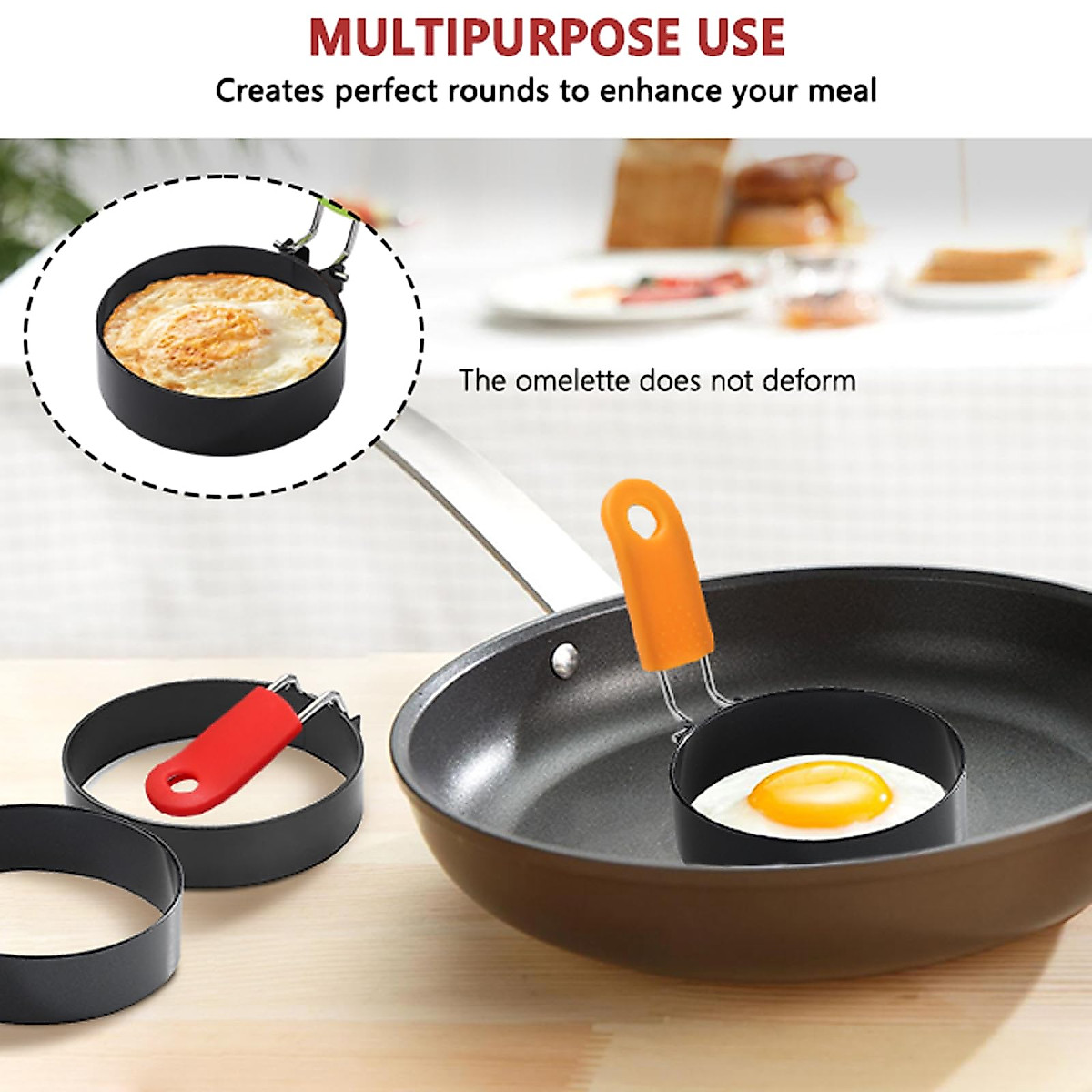 Biioistle Nonstick Egg Ring Stainless Steel Egg Cooking Ring with Anti-scald Handle Pancake Mold for Breakfast Sandwiches Egg Muffins,4Pcs (Style01)