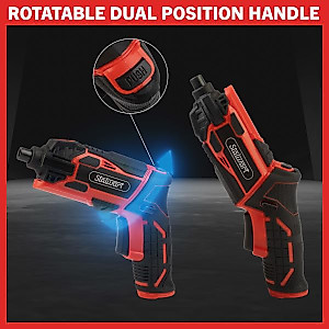 4V Electric Screwdriver 45-Piece Set - Rechargeable Cordless 4.5Nm 250RPM Screw Gun with Dual Position Grip and LED Light by Stalwart (Red)