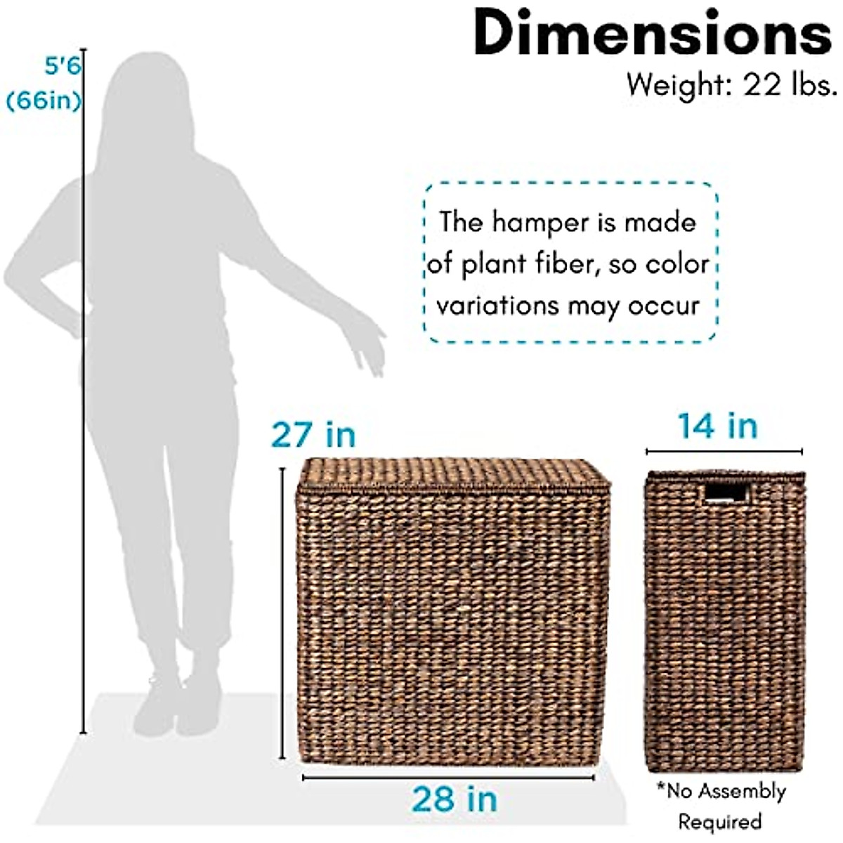 BirdRock Home Oversized Divided Hamper with Liners and Lid - Brown Wash - Handwoven Natural Woven Seagrass Fiber - Organize Clothes Storage - Easy Transport - Extra Large Double Basket - 2 Liners