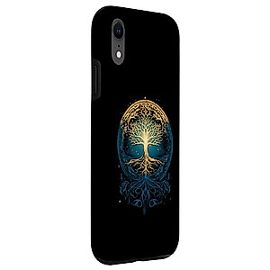 iPhone XR Odin Tree of Life Viking Valhalla Pagan Blue and Yellow Case