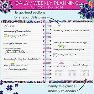 Vera Bradley Hardcover Daily Planner 2023-2024, Spiral Planner Dated August 2023 - December 2024, Medium Size Cute Planner, Weekly Planner with Monthly Calendar, Stickers, & Pockets, Cloud Vine Multi
