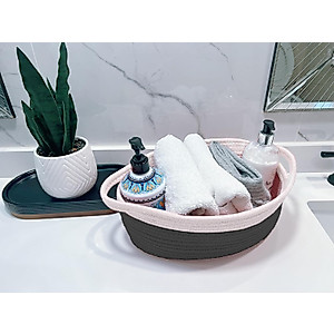 GiftExpress Gray & White Woven Basket - 13" x 8" x 5" Cotton Rope Organizing Baskets for Baby Items or Cat & Dog Toys - Cute Soft Gift Storage Bin w/ Handles