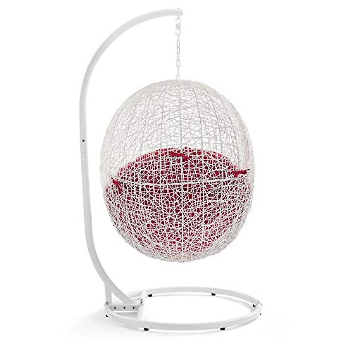 Modway EEI-2273-WHI-RED Hide Wicker Rattan Outdoor Patio Porch Lounge Egg Set, Swing Chair with Stand, Red