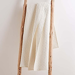 Levtex - Cross Stitch - Quilted Throw - 50x60in. - 100% Cotton - Reversible Pattern - Cream Quilted Throw with White Stitching