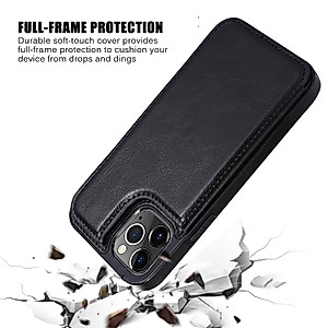 JOYAKI Wallet Case Compatible with iPhone 12 Pro/12,Slim Protective case with Card Holder,Premium PU Leather Kickstand Card Slots Case with 1 Protective Glass for iPhone 12pro/12(6.1") -Black