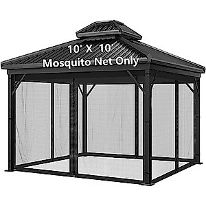 Dhyazqfit Mosquito Net for Outdoor Gazebo Canopy 4-Panel Canopy Screen Wall with Zipper for 10 x 10' Patio Gazebo and Tent (Mosquito Net Only) 10' x 10' Black