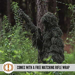 Arcturus Ghost Ghillie Suit: Woodland Camo | Double-Stitched Design with Adjustable Hood and Waist | Camo Hunting Clothes for Men, Military, Sniper, Airsoft and Hunting (Woodland, Regular)