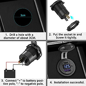 USB C Car Charger Socket, Qidoe 12V/24V Dual USB Outlet PD3.0 & QC3.0 Car USB Port with LED Voltmeter and ON/Off Switch DIY Car Socket for Car Boat Marine Bus Truck Golf RV Motorcycle