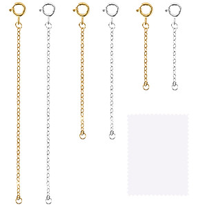 6PCS 925 Sterling Silver Necklace Extender, 18K Gold Plated Chain Extenders for Necklaces, Anklet Bracelet Extender Silver Gold Necklace Extenders for Women Jewelry Making (Gold & Silver, 1 2 3 Inch)