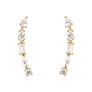 PAVOI 14K Gold Plated Sterling Silver Post Cubic Zirconia Ear Crawler Earrings - Climber Earrings for Women (Collage, 14K Yellow Plated)