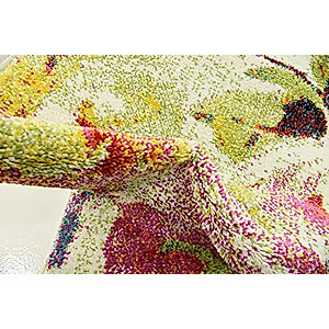 Unique Loom Lyon Collection Modern Watercolor Floral Area Rug, 2 x 6 ft, Ivory/Pink