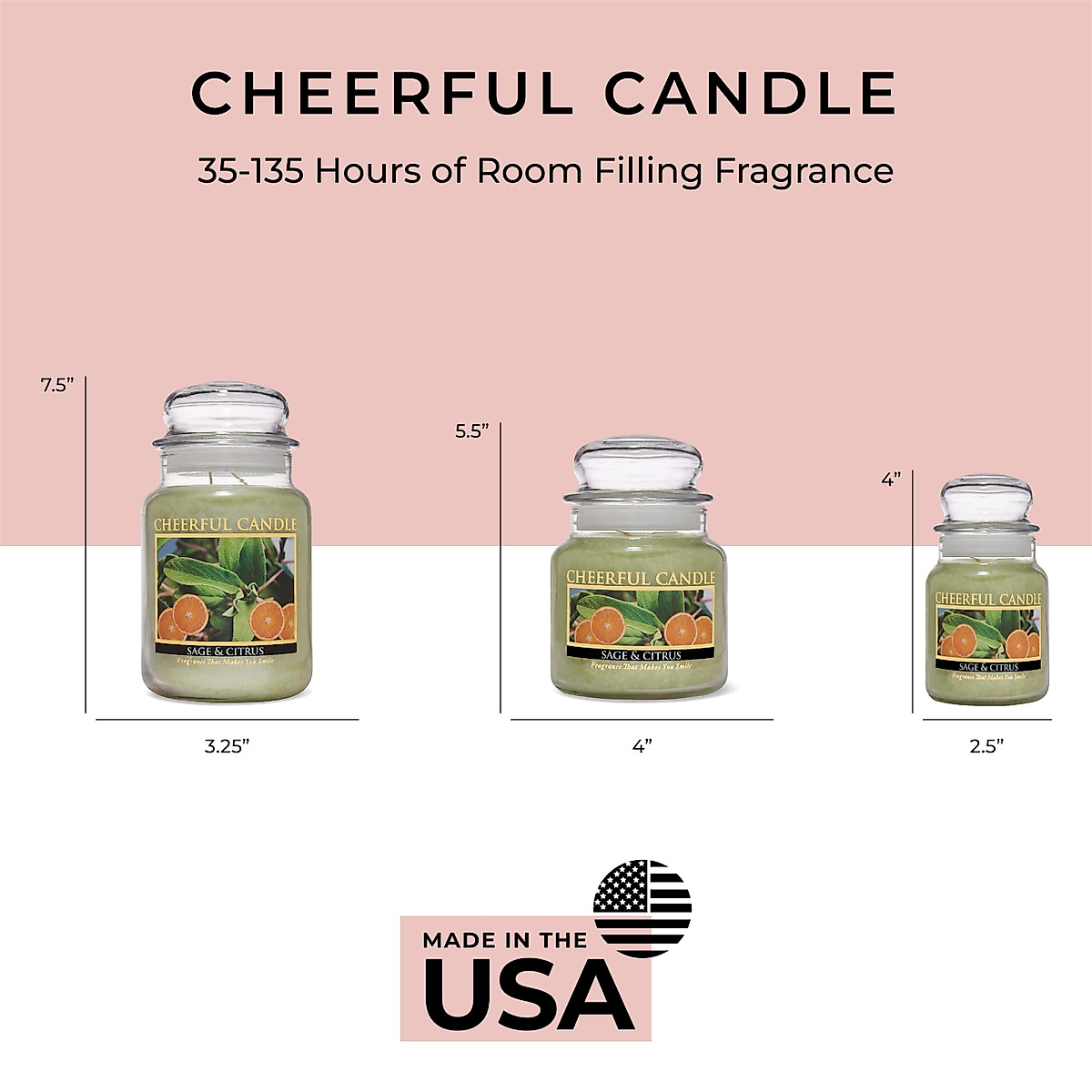 A Cheerful Giver - Sage & Citrus Scented Glass Jar Candle (24 oz) with Lid & True to Life Fragrance Made in USA