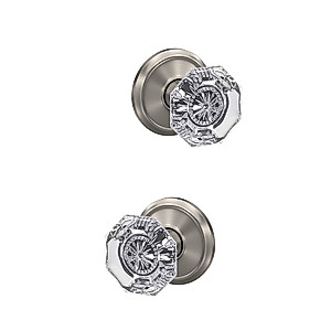 SCHLAGE Custom FC21 ALX 619 ALD Alexandria Glass Knob with Alden Trim Hall-Closet and Bed-Bath Lock, Satin Nickel