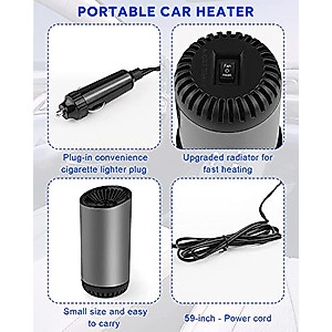 Car Heater Defroster- Portable Car Space Heater, Windshield Defroster Defogger, Heating and Cooling Fan with 12V 150W Thermostat, 3-Outlet USB Plug in Cigarette Lighter for Car SUV Truck