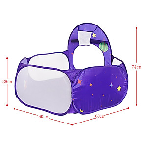 Homfu 3 in 1 Pop up Kids Play Tent with Tunnel Ocean Ball Pit Pool with Basket Hoop for Toddler Boys Girls to Play and Craw Indoor&Outdoor As Birthday Gift