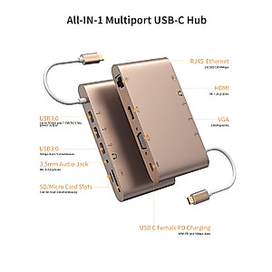 USB C Hub Multiport Adapter, CableCreation 10 in 1 Portable Dongle with 4K HDMI, VGA, RJ45 Ethernet, 3 USB 3.0, TF/SD Card Slot, 3.5mm Audio and USB C 60W PD for MacBook Pro/Air 2020, iPad Pro 2021