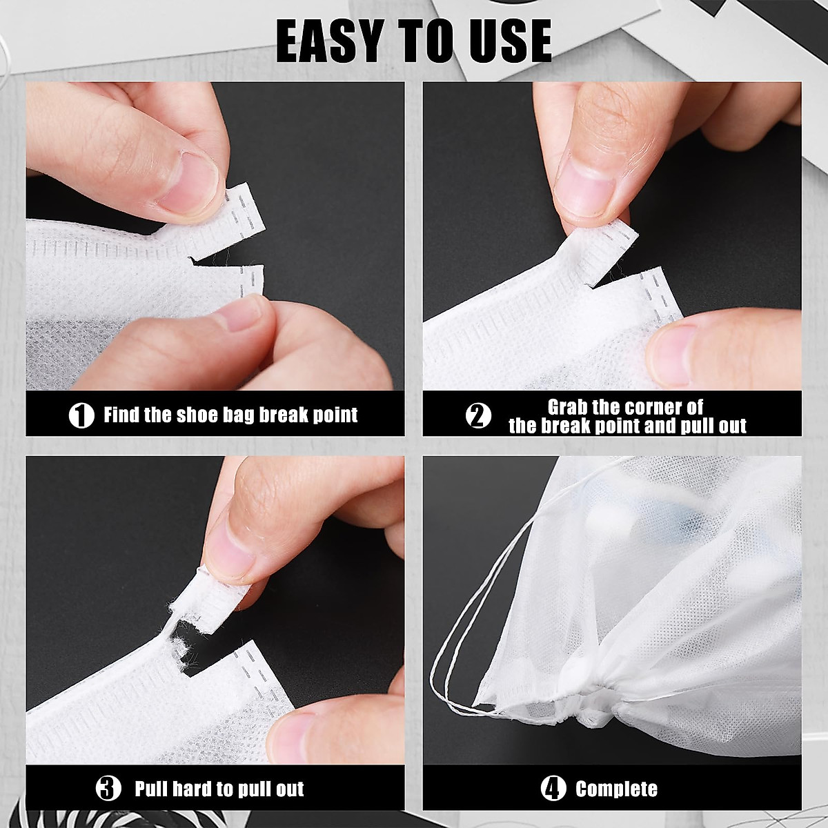 Sweetude 200 Pcs Dust Proof Shoe Bag Drawstring Shoe Storage Bag Non Woven Fabric Handbag Shoe Covers for Travel Breathable Pouch Portable Storage Organizer for Purse Boot, 11.81 x 15.75 Inch (White)