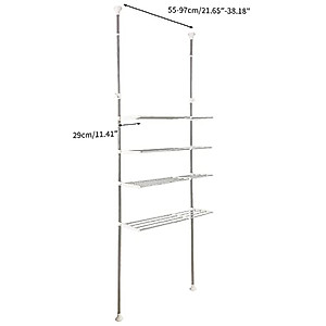 DAHOOMII Over The Washer and Dryer Storage Shelf Laundry Room Shelves Storage Laundry Organizer 4 Tie Adjustable Height Over Toilet with Hanging Rod and Side Hooks for Laundry Room, Bathroom White