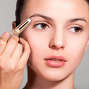 Eyebrow Trimmer & Facial Hair Removal for Women, 2 in 1 Eyebrow Razor and Painless Hair Shaver Rechargeable for Face Peach Fuzz, Eyebrow, Lips, Body, Chin, Arms with Built-in LED Light (Rose Gold)