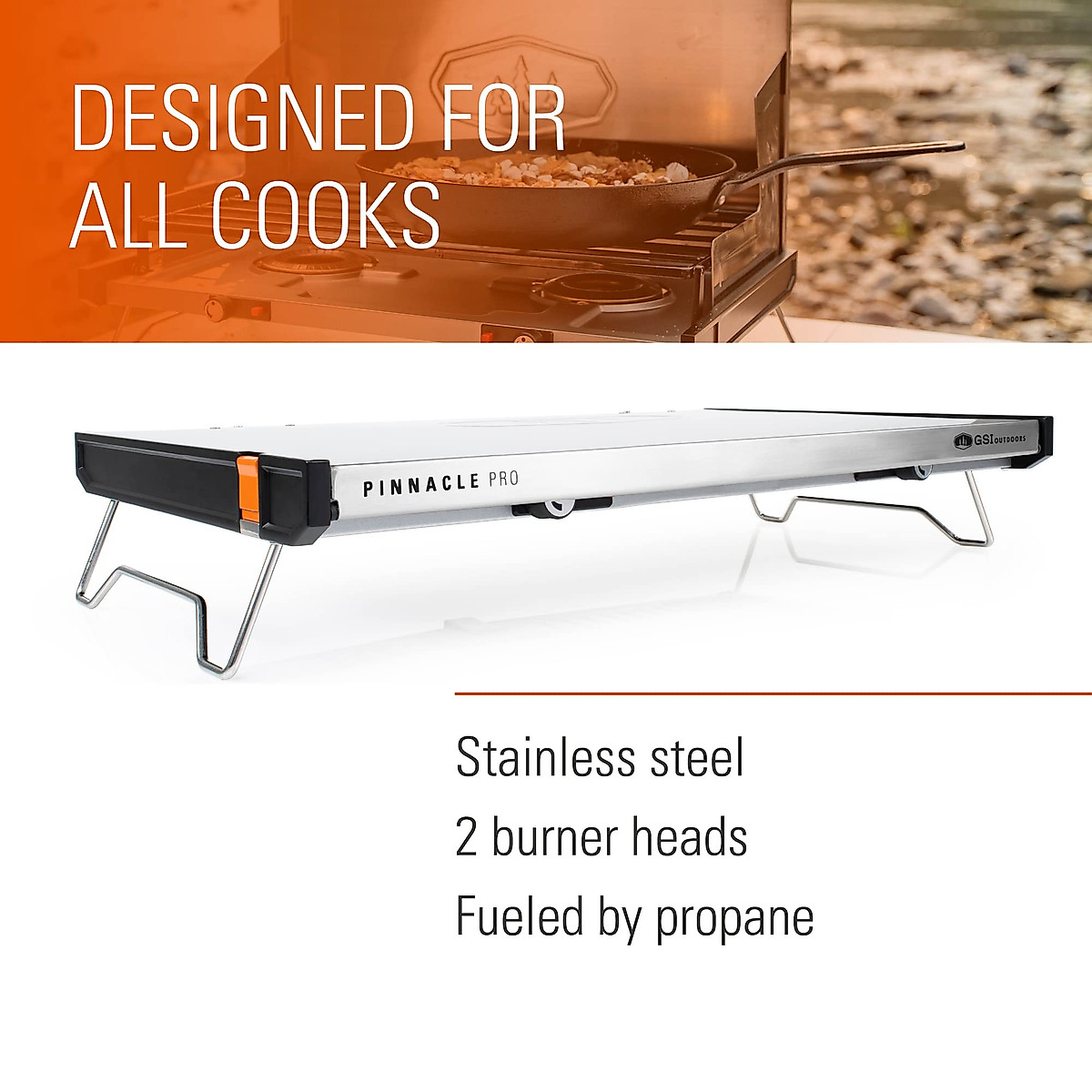 GSI Outdoors, Pinnacle Pro 2 Burner Propane Camping Stove, Folding & Ultra Portable