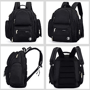 Diaper Bag backpack by Blissly for Baby Girls, Boys, Twins, Moms & Dads. 20 Total Pockets Including 4 Insulated Bottle Pockets, Wipe Pocket, Stroller Straps & Changing Pad