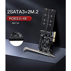 4in1 Dual M.2 NGFF (B Key) SSD+ Dual SATAIII 6G SSD/HDD to PCI Express 4X Converter Adapter with Low Profile Bracket for Desktop PC
