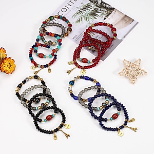 Stretch Bohemian Bracelets for Women Tower Love Owl Stackable Multilayer Colorful Beaded Charm Bracelet Friends Gifts Handmade Jewelry