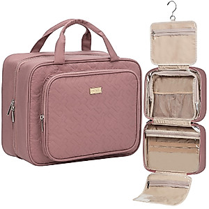 NISHEL Travel Toiletry Bag for Women Large Capacity, Makeup Essentials Organizer, Hanging Case for Accessories, Cosmetics, Rosewood-Pink